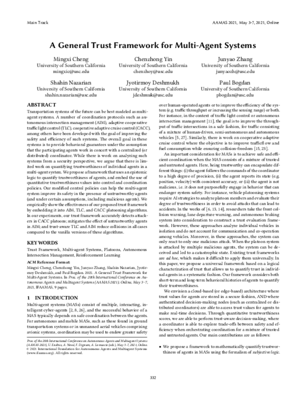 (PDF) A General Trust Framework for Multi-Agent Systems