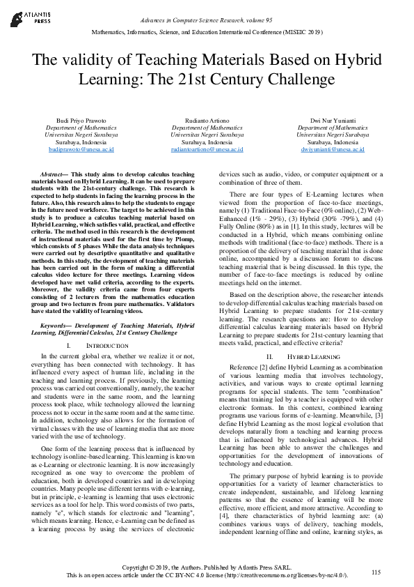 (PDF) The validity of Teaching Materials Based on Hybrid Learning: The 21st Century Challenge