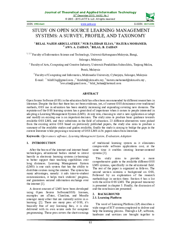 (PDF) Study on open source learning management systems: A survey, profile, and taxonomy