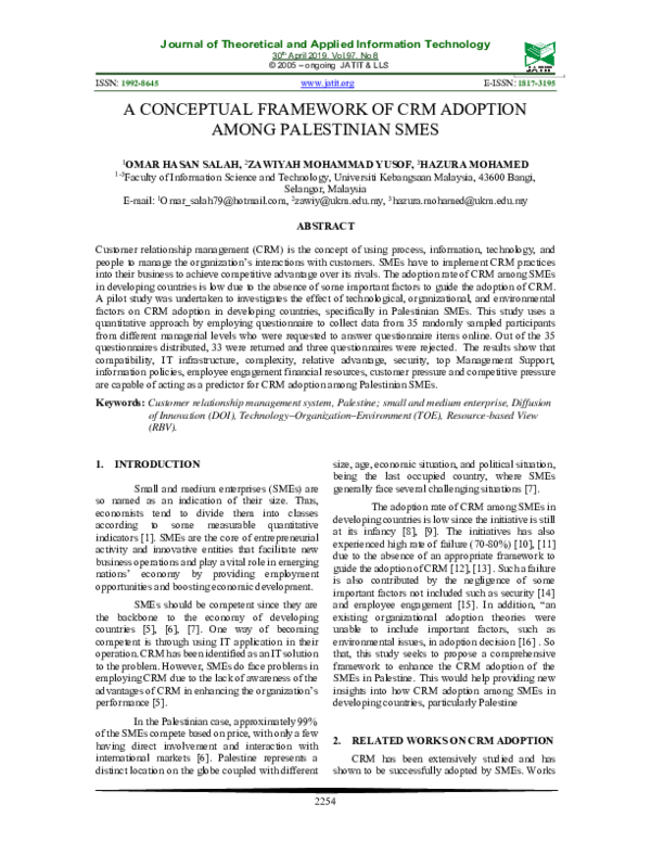 (PDF) A conceptual framework of crm adoption among palestinian smes | Hazura Mohamed - Academia.edu