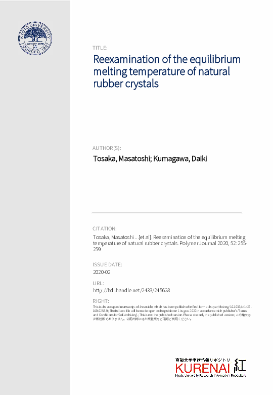 (PDF) Reexamination of the equilibrium melting temperature of natural ...