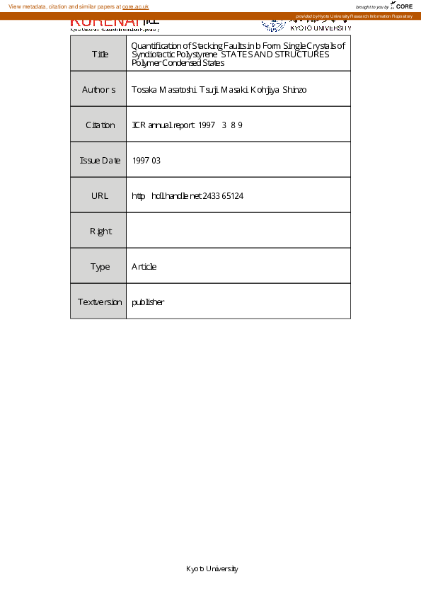 (PDF) Quantification of Stacking Faults in b-Form Single Crystals of ...