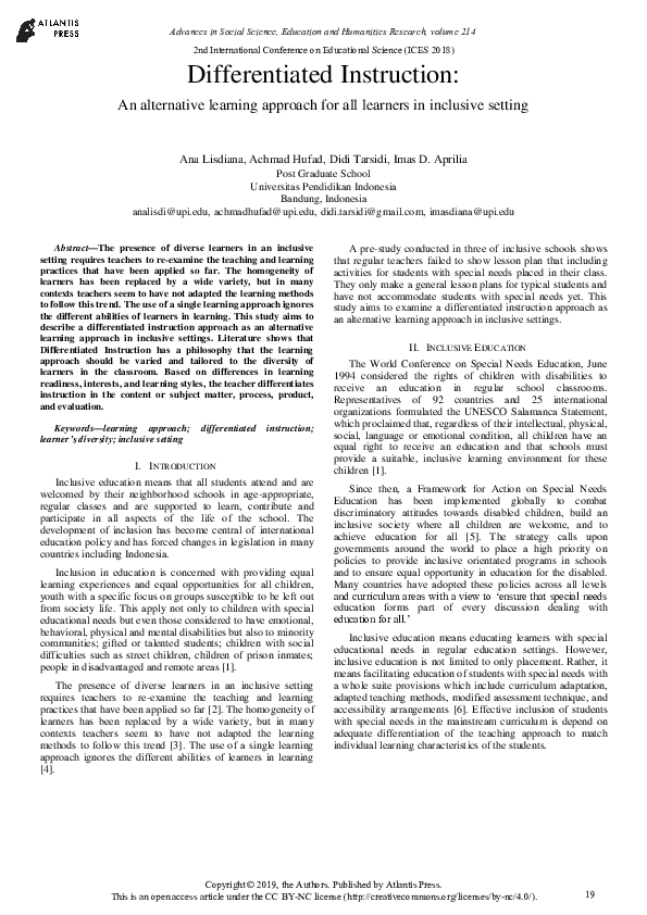 (PDF) Differentiated Instruction: An alternative learning approach for all learners in inclusive ...