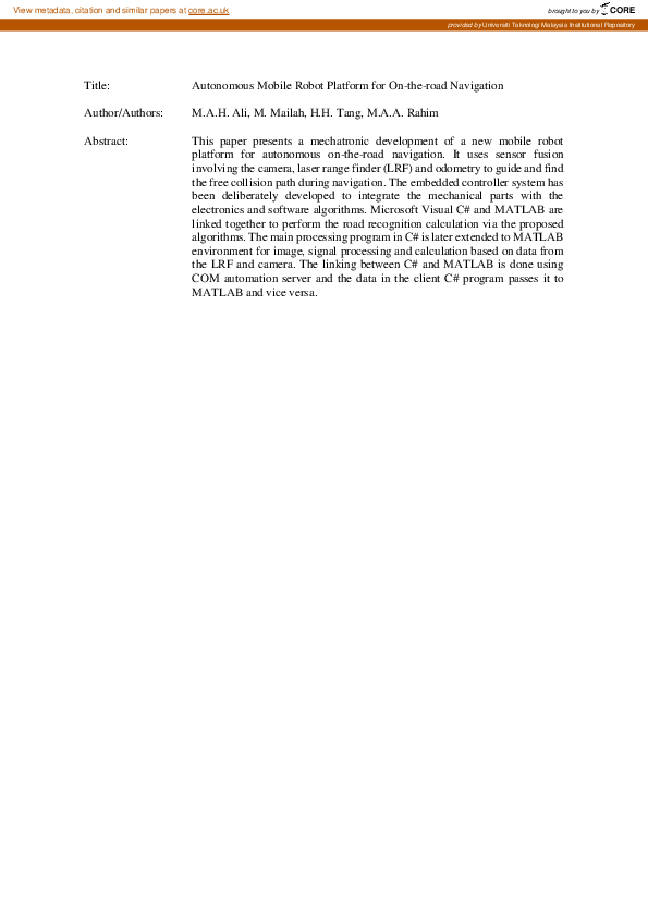 Pdf Autonomous Mobile Robot Platform For On The Road Navigation