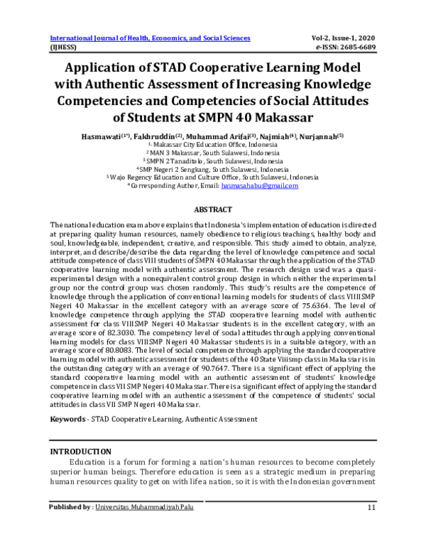 (PDF) Application of STAD Cooperative Learning Model with Authentic Assessment of Increasing ...