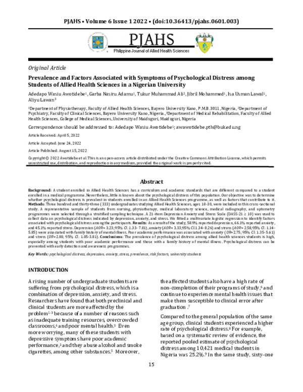 (PDF) Prevalence and Factors Associated with Symptoms of Psychological ... (PDF) Prevalence and Factors Associated with Symptoms of Psychological ...