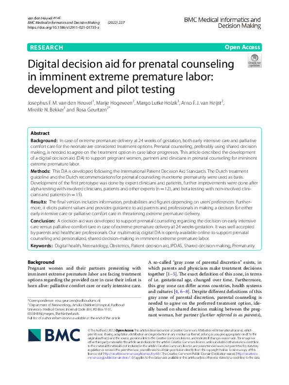 (PDF) Digital decision aid for prenatal counseling in imminent extreme ...