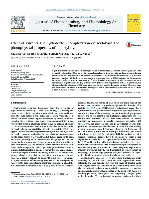 (PDF) Effect of solvents and cyclodextrin complexation on acid–base and ...