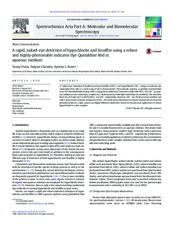 (PDF) A rapid, naked-eye detection of hypochlorite and bisulfite using ...