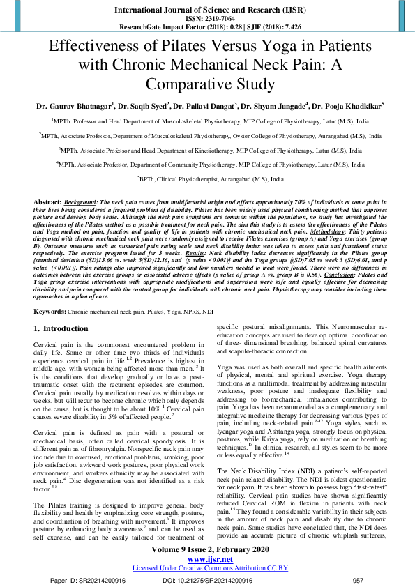 (PDF) Effectiveness of Pilates Versus Yoga in Patients with Chronic ...