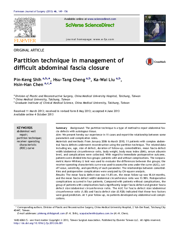 (PDF) Partition technique in management of difficult abdominal fascia ...