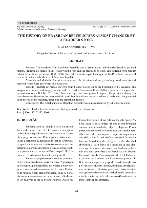 (PDF) The History of Brazilian Republic Was Almost Changed by a Bladder ...