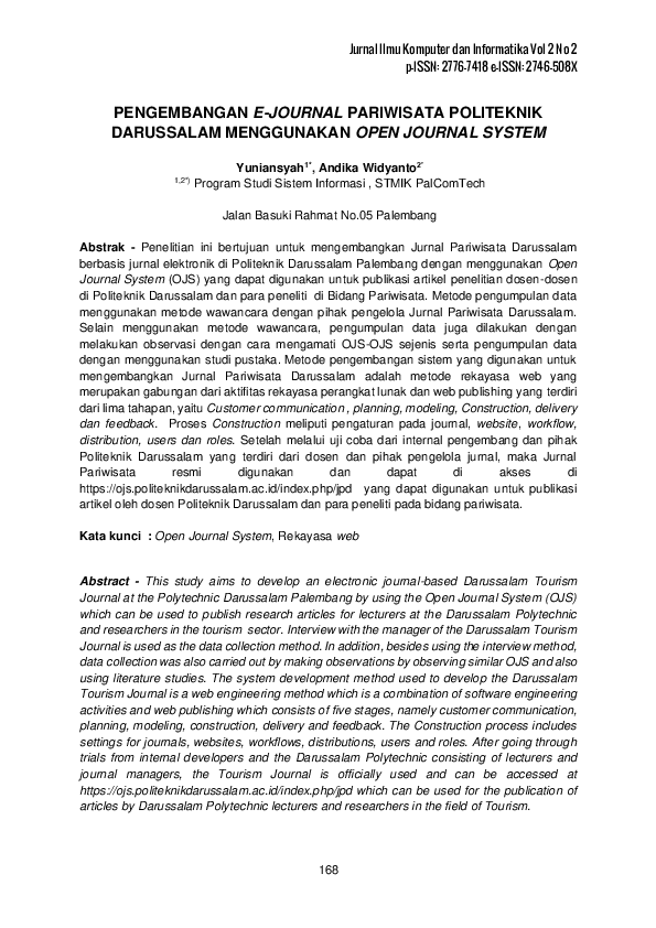 (PDF) Pengembangan E-Journal Pariwisata Politeknik Darussalam ...