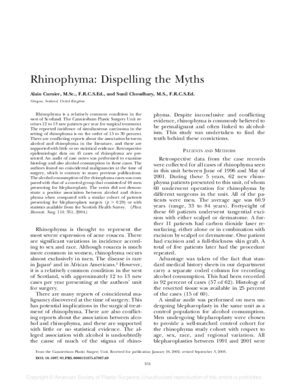 (PDF) Rhinophyma: Dispelling the Myths