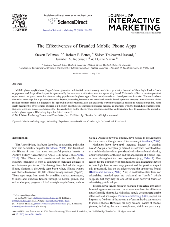 Pdf The Effectiveness Of Branded Mobile Phone Apps