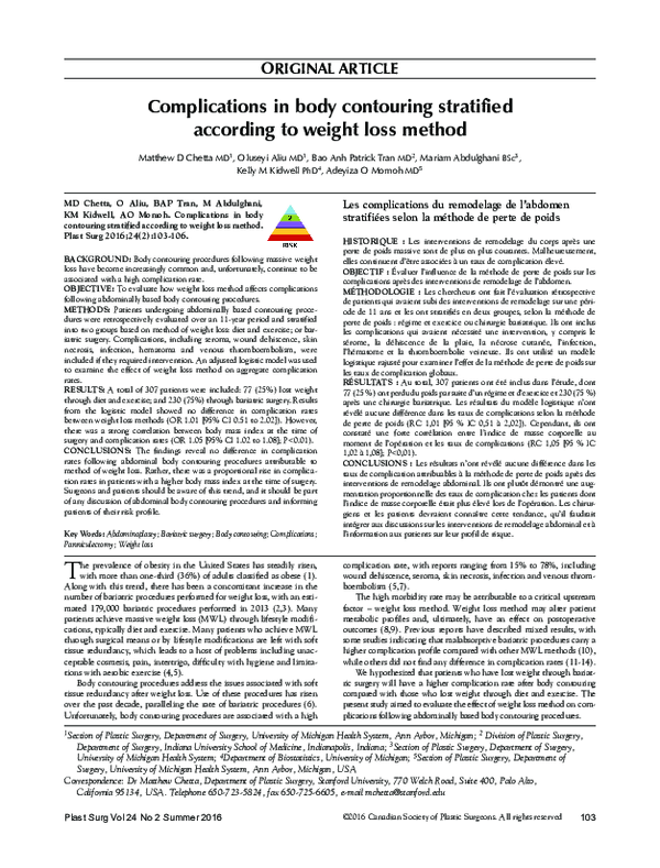(PDF) Complications in Body Contouring Stratified According to Weight ...