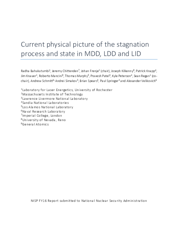 (PDF) Current physical picture of the stagnation process and state in ...