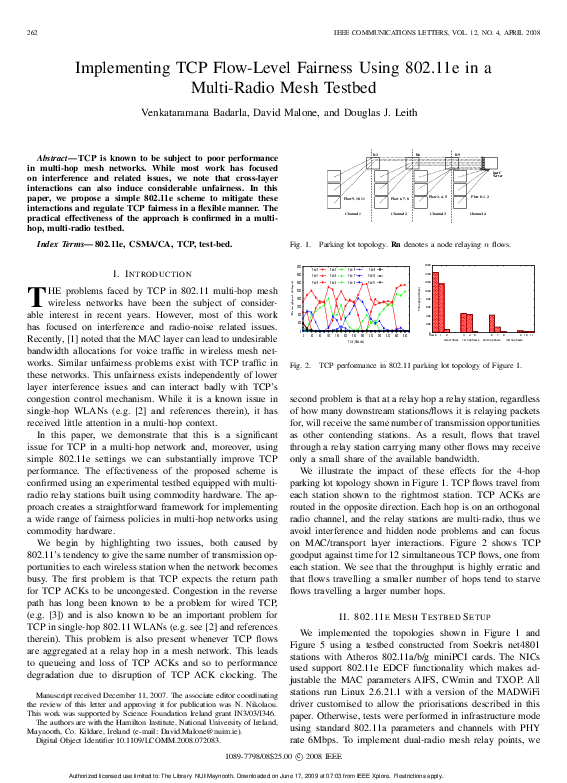 Pdf Implementing Tcp Flow Level Fairness Using 80211e In A Multi Radio Mesh Testbed