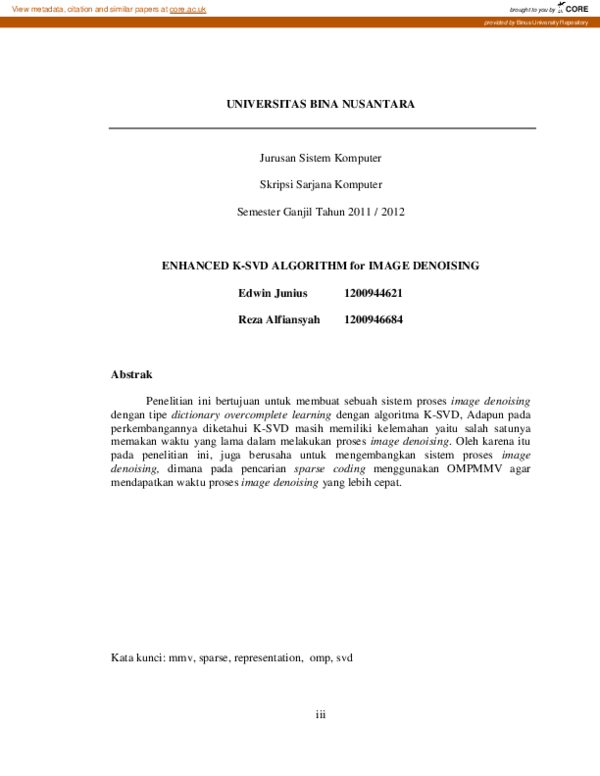 Pdf Enhanced K Svd Algorithm For Image Denoising 4155
