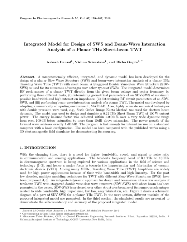 (PDF) Integrated Model for Design of SWS and Beam-Wave Interaction ...