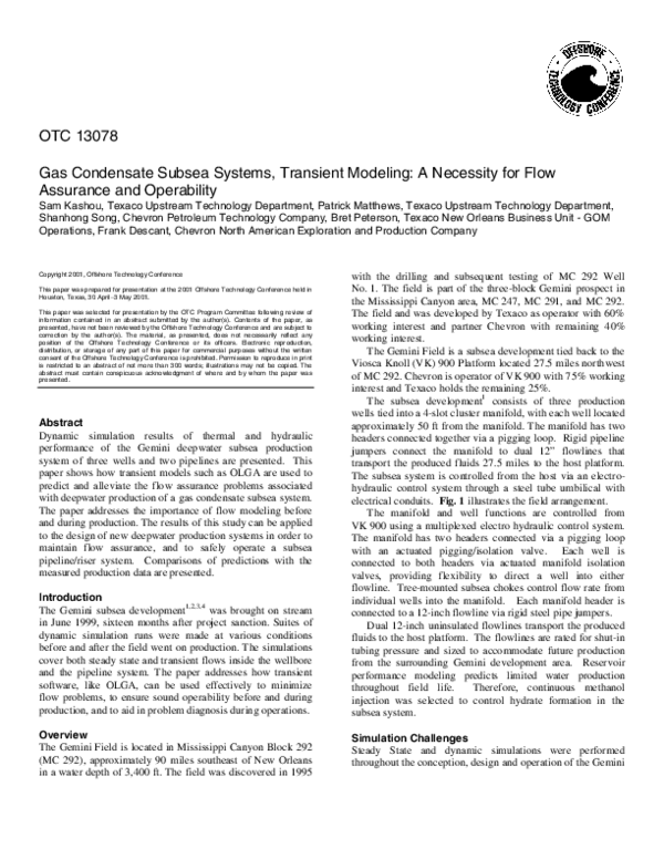 (PDF) Gas Condensate Subsea Systems, Transient Modeling: A Necessity for Flow Assurance and ...