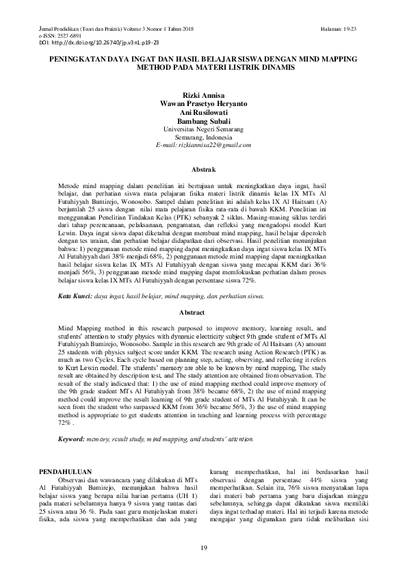 (PDF) Peningkatan Daya Ingat dan Hasil Belajar Siswa dengan Mind ...