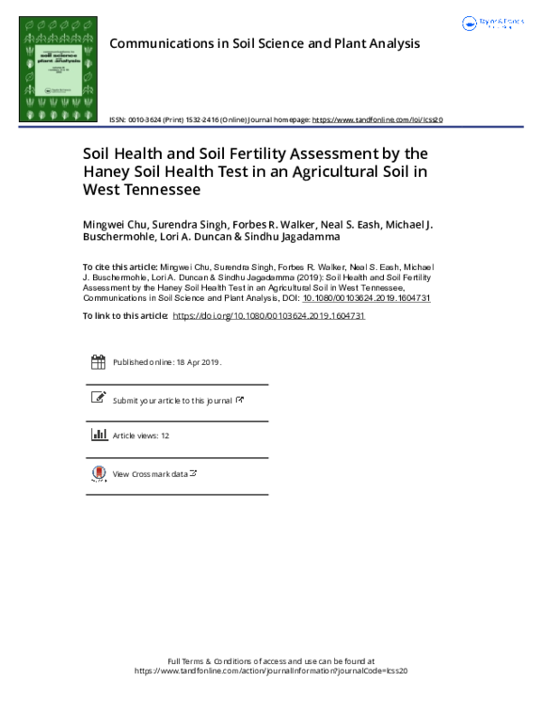 (PDF) Soil Health and Soil Fertility Assessment by the Haney Soil ...