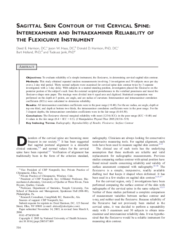 (PDF) Sagittal Skin Contour of the Cervical Spine: Interexaminer and ...