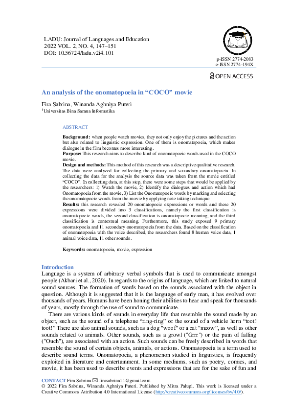 (PDF) analysis of the onomatopoeia in “COCO” movie