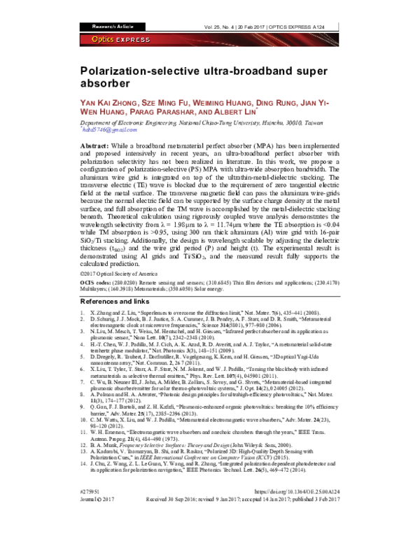 Pdf Polarization Selective Ultra Broadband Super Absorber