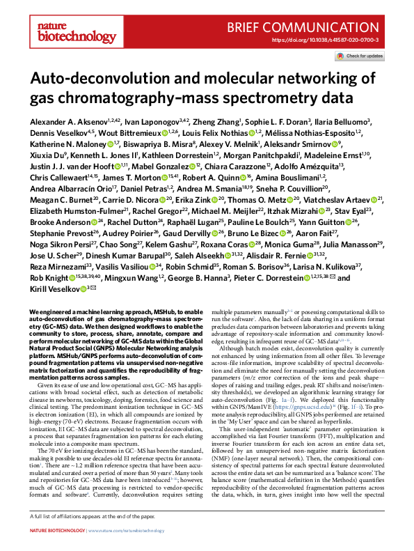 Pdf Auto Deconvolution And Molecular Networking Of Gas Chromatography