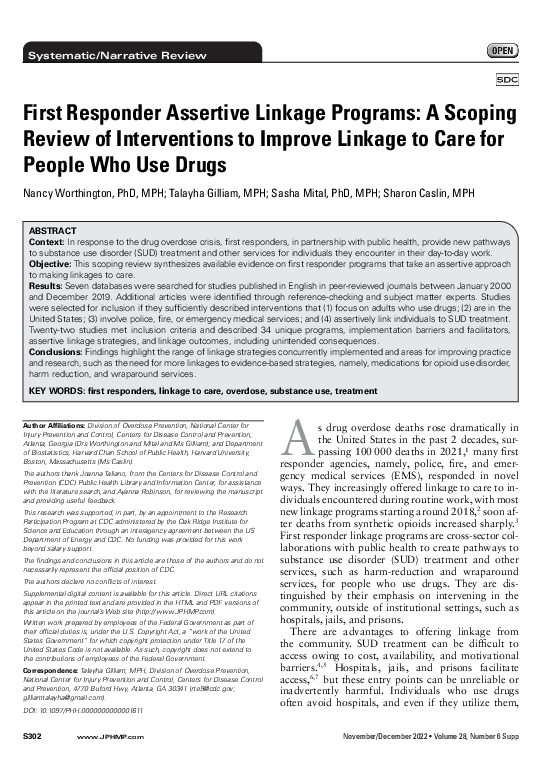 (PDF) First Responder Assertive Linkage Programs: A Scoping Review of Interventions to Improve ...
