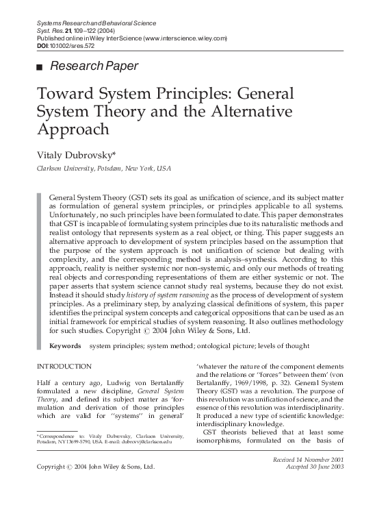 (PDF) Toward system principles: general system theory and the ...