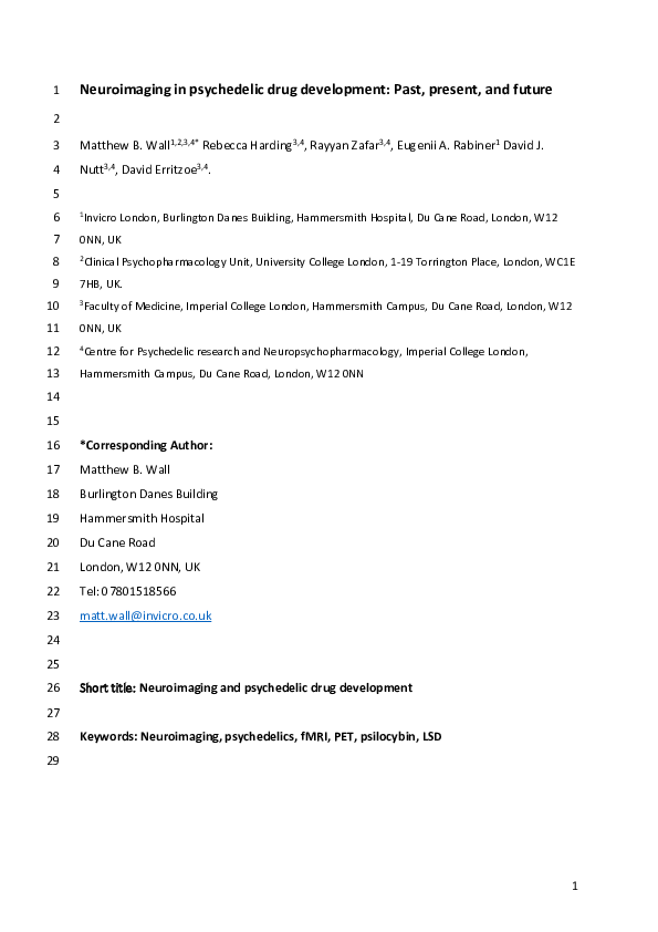 (PDF) Neuroimaging in psychedelic drug development: Past, present, and ...
