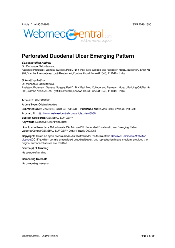 (PDF) Perforated duodenal ulcer: Emerging pattern