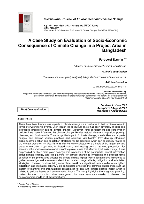 (PDF) A Case Study on Evaluation of Socio-Economic Consequence of ...