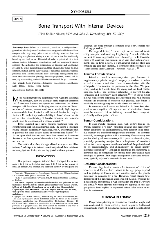(PDF) Bone Transport With Internal Devices | Ulrik Kähler Olesen ...