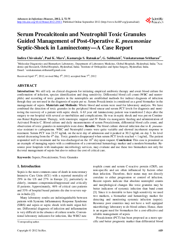 (PDF) Serum Procalcitonin and Neutrophil Toxic Granules Guided ...