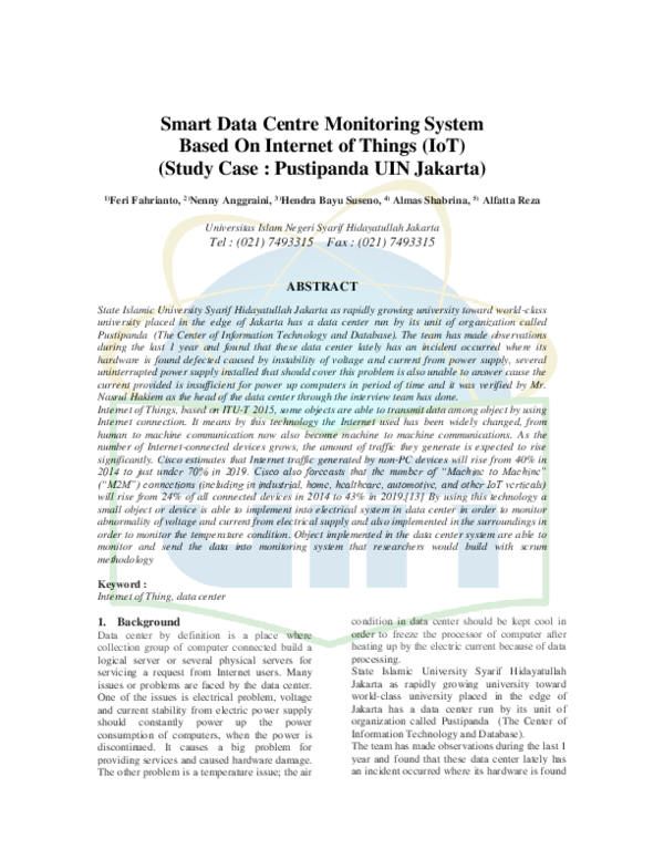 (PDF) Smart data centre monitoring system based on Internet of Things (IoT) (study case ...