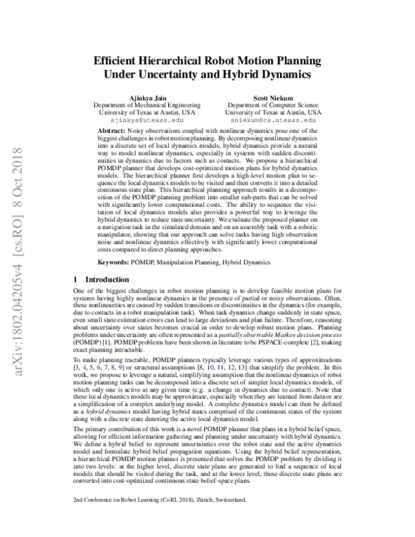 (PDF) Efficient Hierarchical Robot Motion Planning Under Uncertainty and Hybrid Dynamics