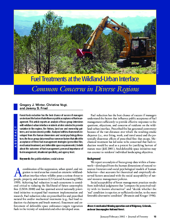 (PDF) Fuel treatments at the wildland-urban interface: Common concerns ...
