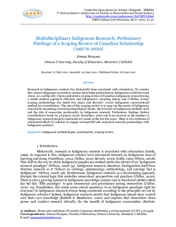 (PDF) Multidisciplinary Indigenous research: Preliminary findings of a ...