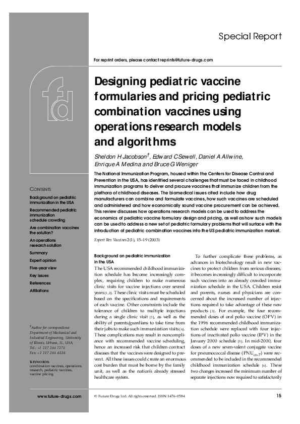 (PDF) Designing pediatric vaccine formularies and pricing pediatric ...