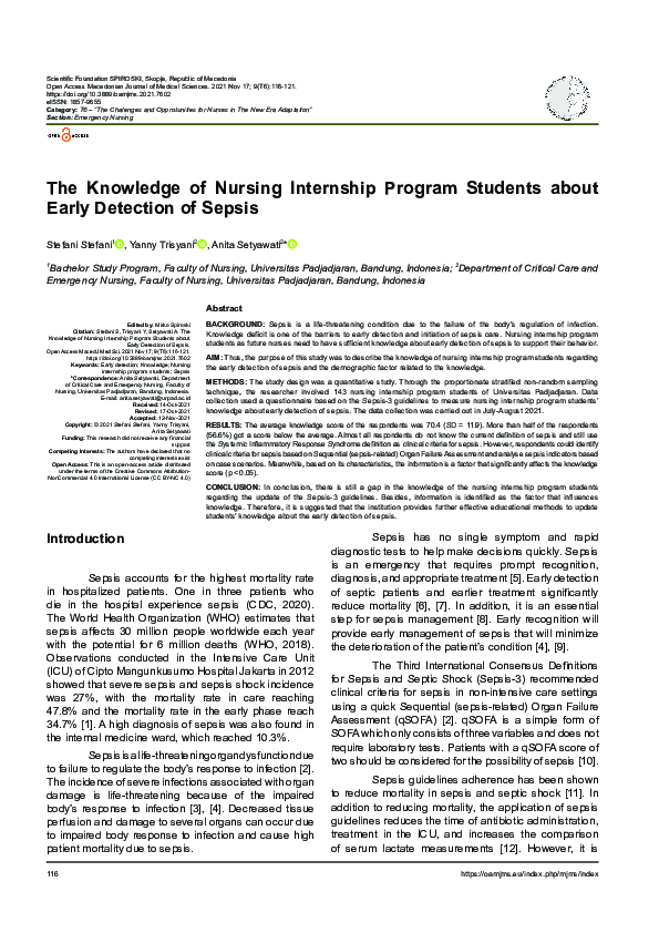 (PDF) The Knowledge of Nursing Internship Program Students about Early ...