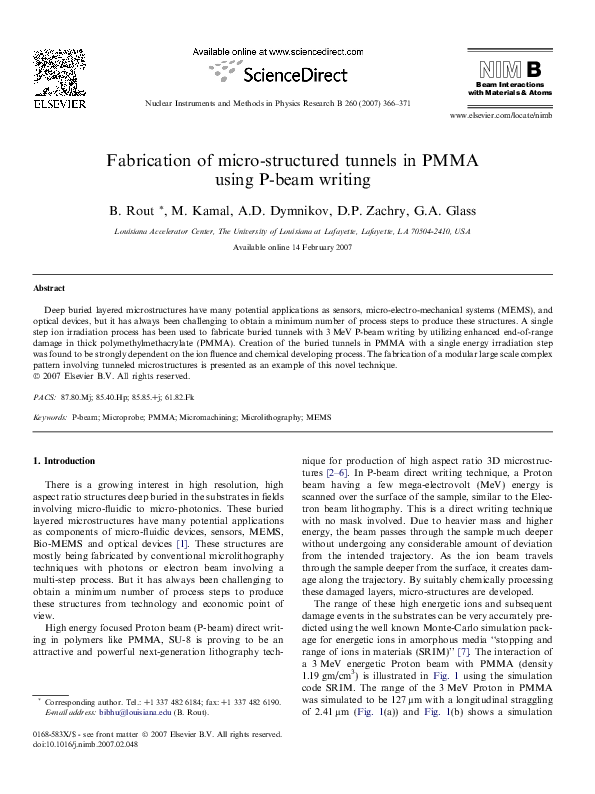 (PDF) Fabrication of micro-structured tunnels in PMMA using P-beam writing