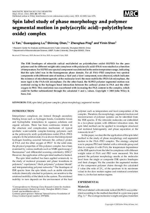(PDF) Spin label study of phase morphology and polymer segmental motion ...