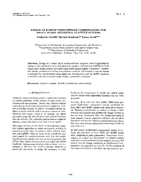 (PDF) Design of Robust Feedforward Compensators for Direct Model Reference Adaptive Systems