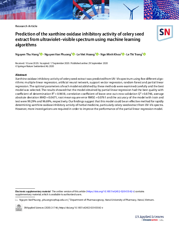 (PDF) Prediction of the xanthine oxidase inhibitory activity of celery seed extract from ...