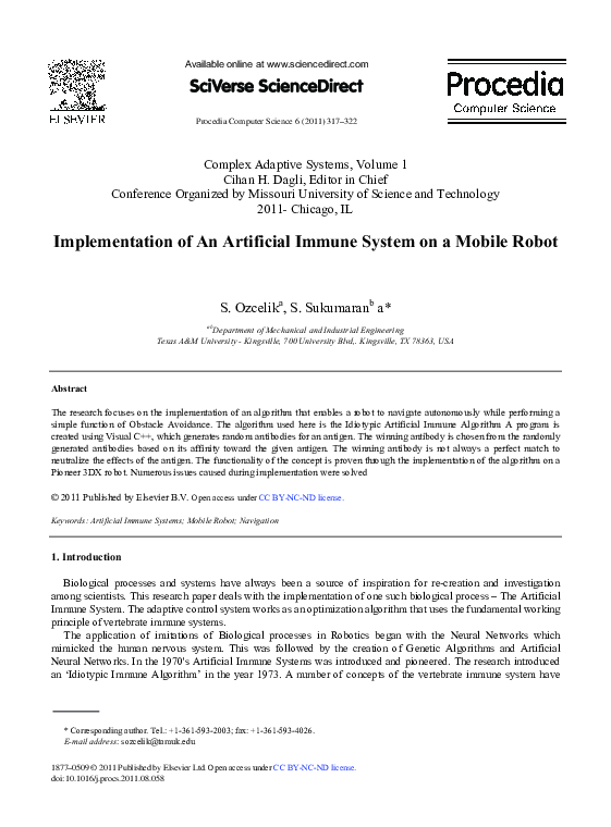 (PDF) Implementation of An Artificial Immune System on a Mobile Robot