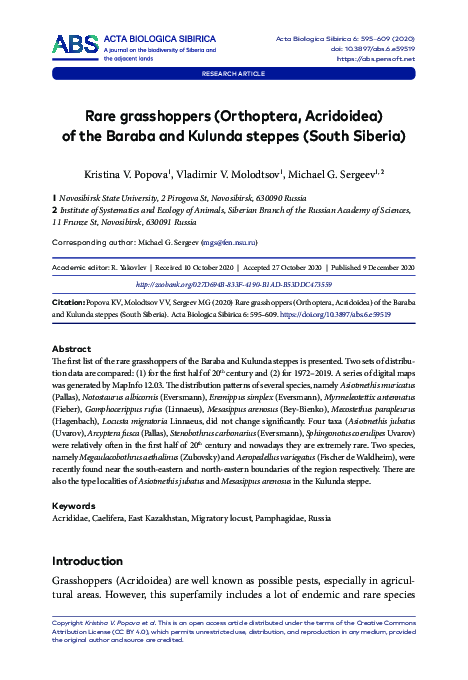 (PDF) Rare grasshoppers (Orthoptera, Acridoidea) of the Baraba and ...